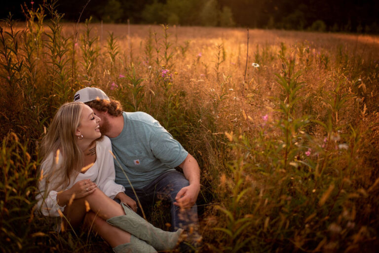 Golden Hour Mountain Engagement Photos in The Fields of Washington - amybuchananphotography.com